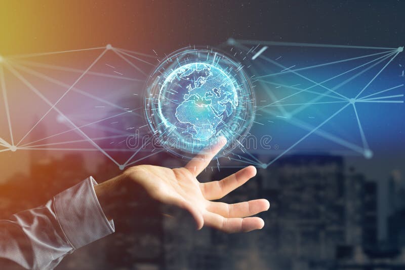 Connected Earth Globe Concept Icon on a Futuristic Interface Stock ...