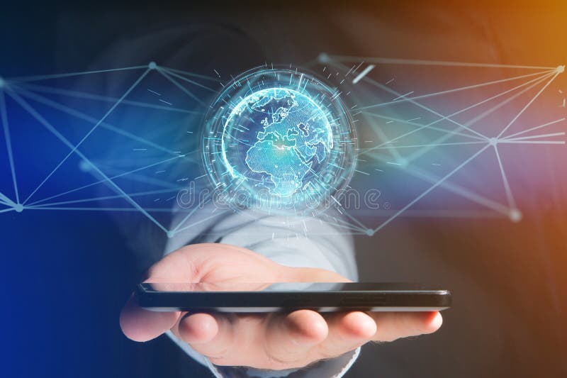 Connected Earth Globe Concept Icon on a Futuristic Interface Stock ...