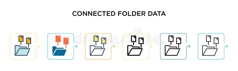 Connected Folder Data Vector Icon in 6 Different Modern Styles. Black ...