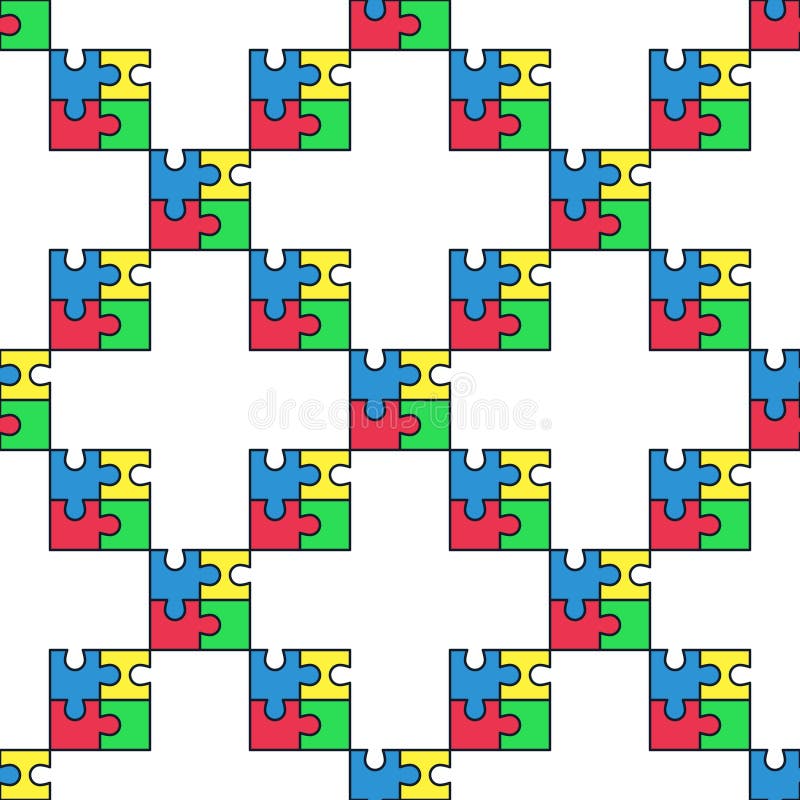 Connected Four Jigsaw Puzzle Pieces Vector Colored Seamless Pattern ...