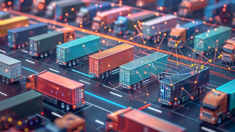 Connected Freight Trucks on Highway Stock Illustration - Illustration ...