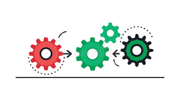 Connected Gears with Arrows, Iterative Process, Cycle, Vector Design ...