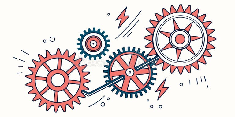 Connected Gears and Cogs, System and Interaction, Vector Design ...