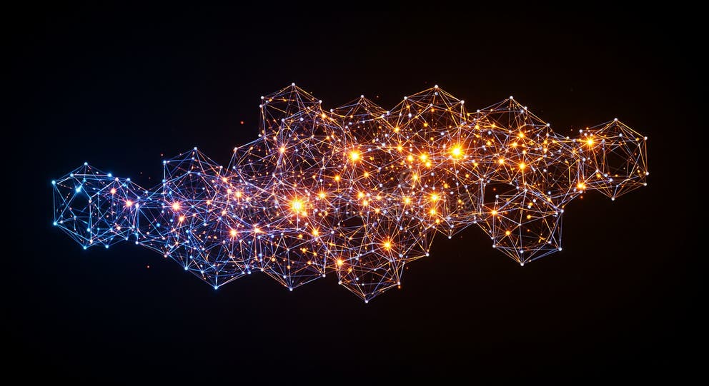 Connected Geometric Shapes Form a Complex Network Against a Black Stock ...