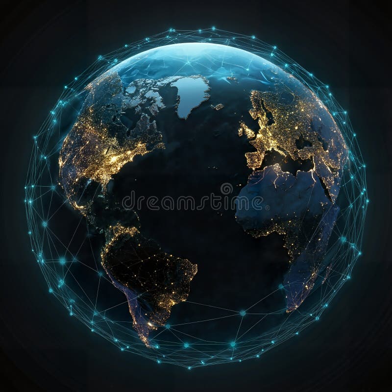 Connected Globe Illustration Showcasing Earth with Glowing Networks and ...