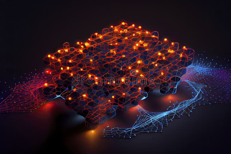 Connected Glowing 3d Grid, Digitalization, Wave, Network Created Stock ...