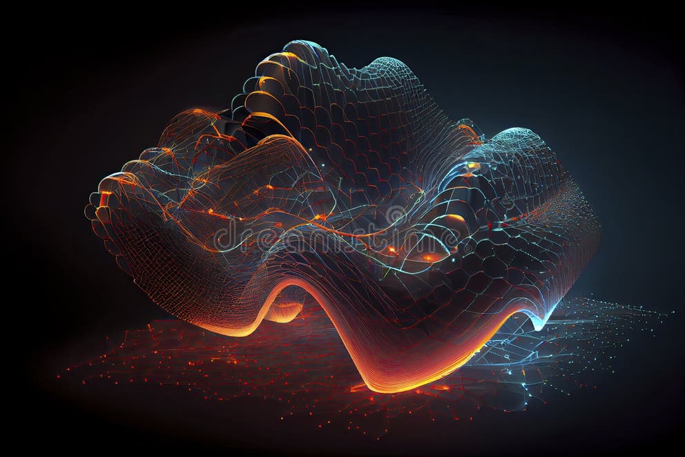 Connected Glowing 3d Grid, Digitalization, Wave, Network Created Stock ...