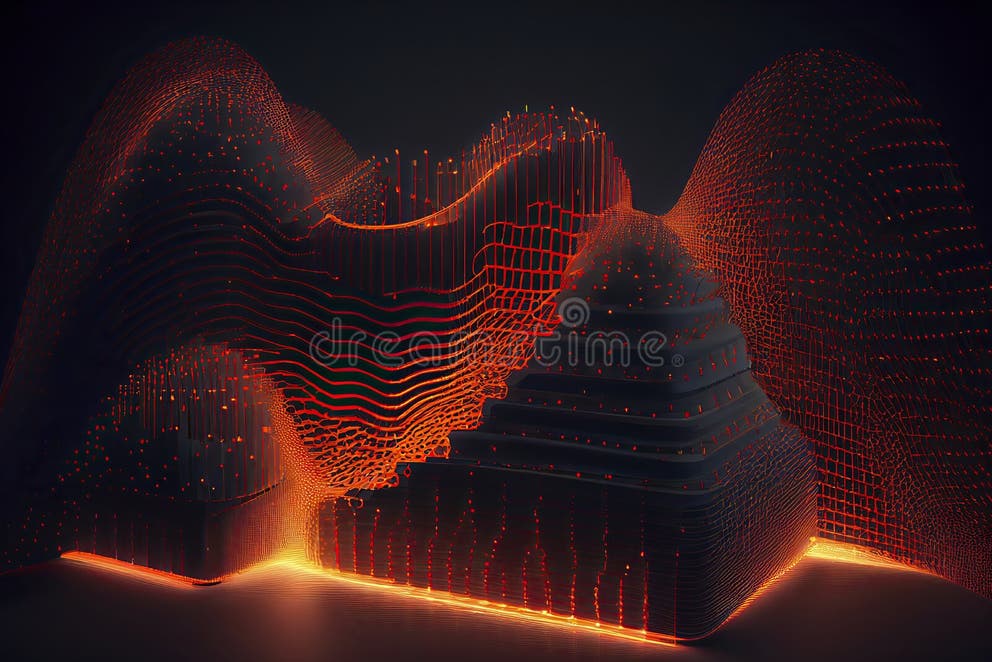 Connected Glowing 3d Grid, Digitalization, Wave, Network Created Stock ...