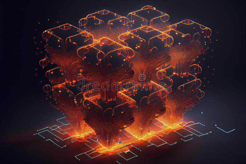 Connected Glowing 3d Grid, Digitalization, Wave, Network Created Stock ...