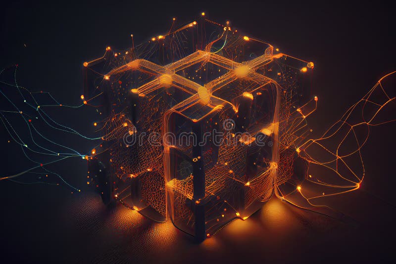 Connected Glowing 3d Grid, Digitalization, Wave, Network Created Stock ...