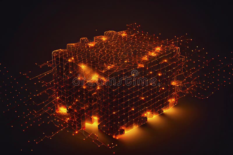 Connected Glowing 3d Grid, Digitalization, Wave, Network Created Stock ...