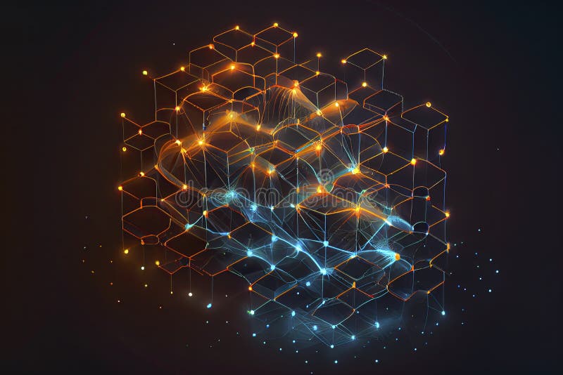 Connected Glowing 3d Grid, Digitalization, Wave, Network Created Stock ...