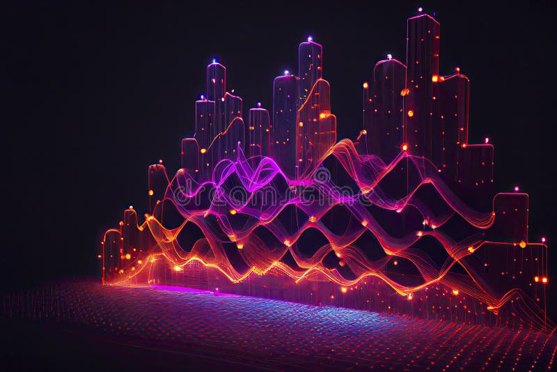 Connected Glowing 3d Grid, Digitalization, Wave, Network Created Stock ...