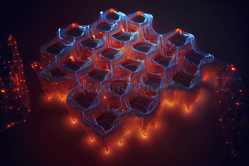 Connected Glowing 3d Grid, Digitalization, Wave, Network Created Stock ...