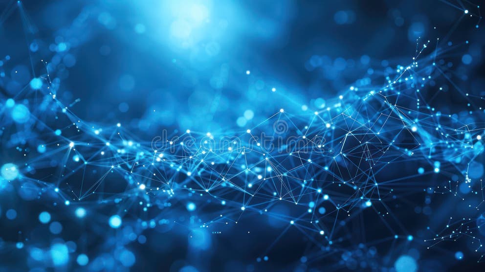 Connected Grid: Blue Abstract Background with Interlocking Network and Particle Design Stock ...