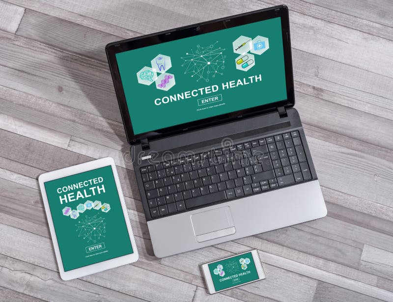 Connected Health Concept on Different Devices Stock Illustration ...