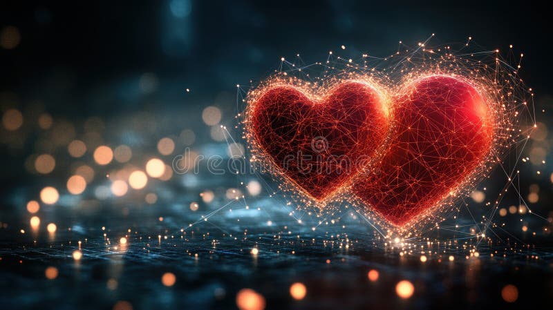 Connected Hearts, Glowing, Abstract Background, Digital Art Stock ...