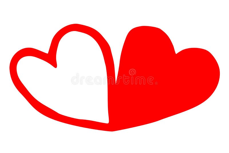 Connected Hearts Hand Drawn With Thin Line Stock Vector Illustration
