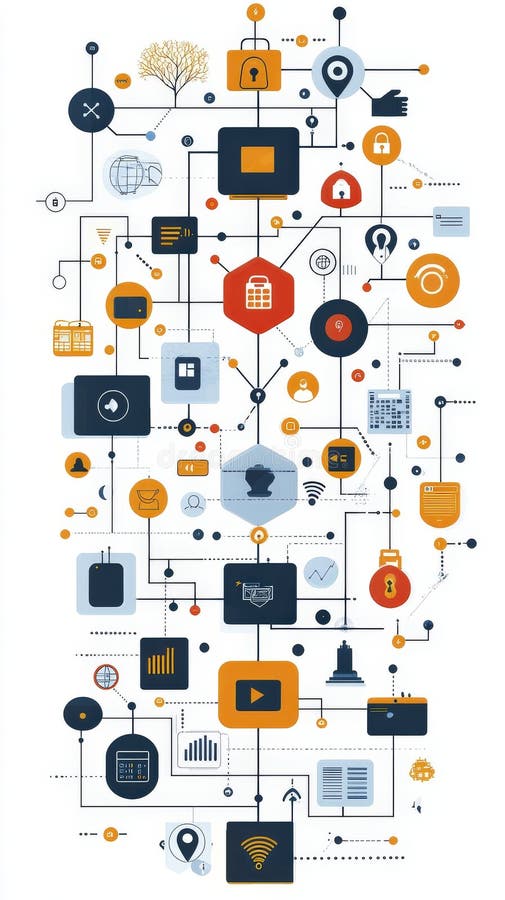 Connected Icons and Interface Elements on Display Stock Illustration ...