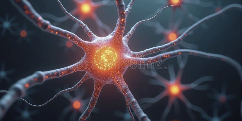 Connected and Impulse Sending Neurons or Nerve Cells Inside Organic ...