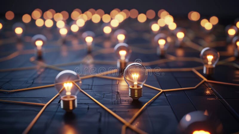 Connected Light Bulbs Network - Generative AI Stock Photo - Image of ...