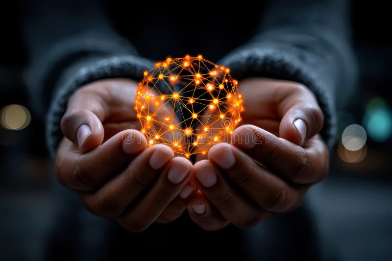 Connected by Light – Group of People Lifting a Glowing Node Network ...