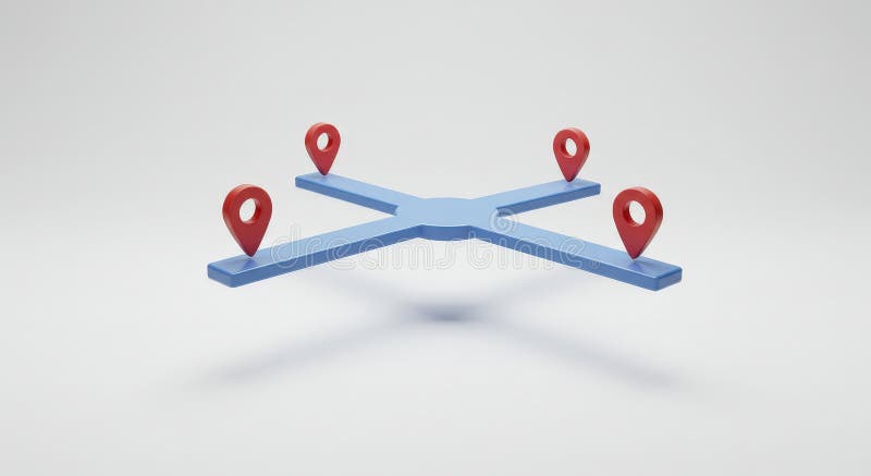 Connected Locations Network of Red Map Pin Pointers on a Blue Cross ...