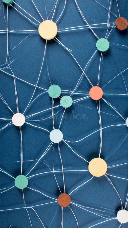 Connected Multicolor Dots with Lines Representing a Network on a Dark ...