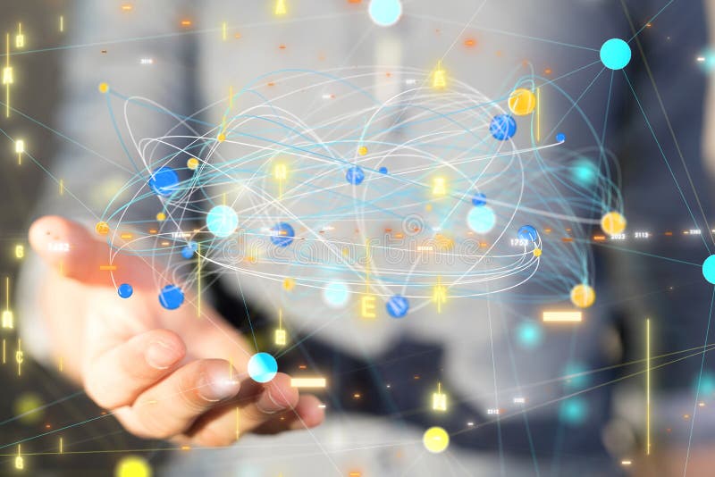 Connected Network Behind a Person S Fingers Stock Image - Image of ...