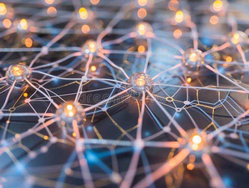 Connected Network Concept with Illuminated Nodes Stock Photo - Image of ...