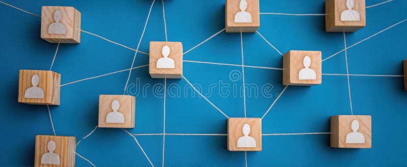 The Connected Network Diagram of Wooden Blocks Representing People and ...