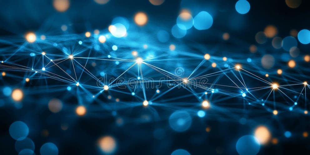 Connected Network Nodes with Digital Background and Bright Dots for ...