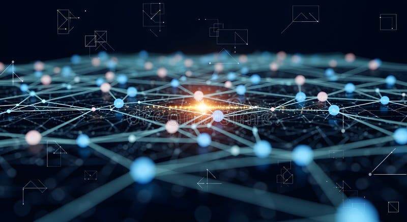 Connected Network of Nodes with Light Burst, Modern Geometric Shapes ...