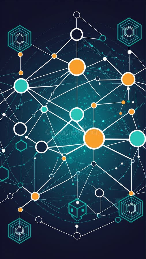 Connected Network of Nodes and Lines in Digital Abstract Concept Art ...