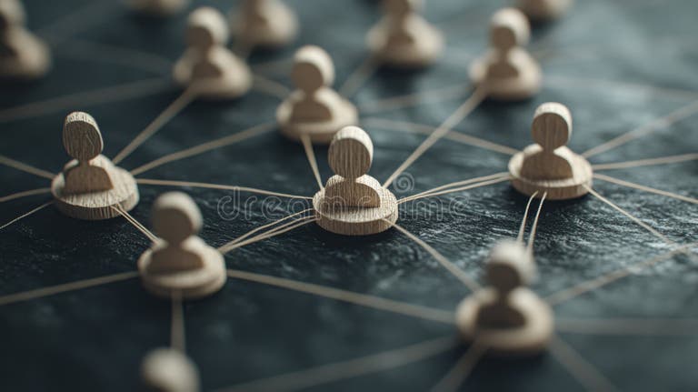 Connected Network of Wooden Figures Representing Teamwork and ...
