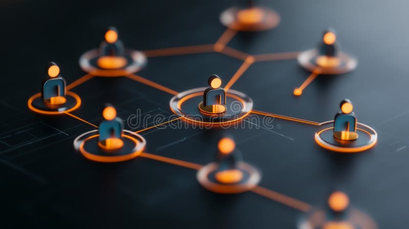 Connected Nodes and Glowing Orange Figures Representing Digital ...