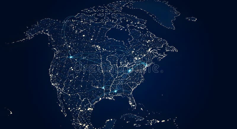Connected North America: Digital Data Flow Across Major Cities Stock ...