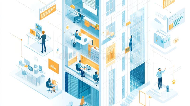 Connected Office Building an Isometric View Stock Illustration ...