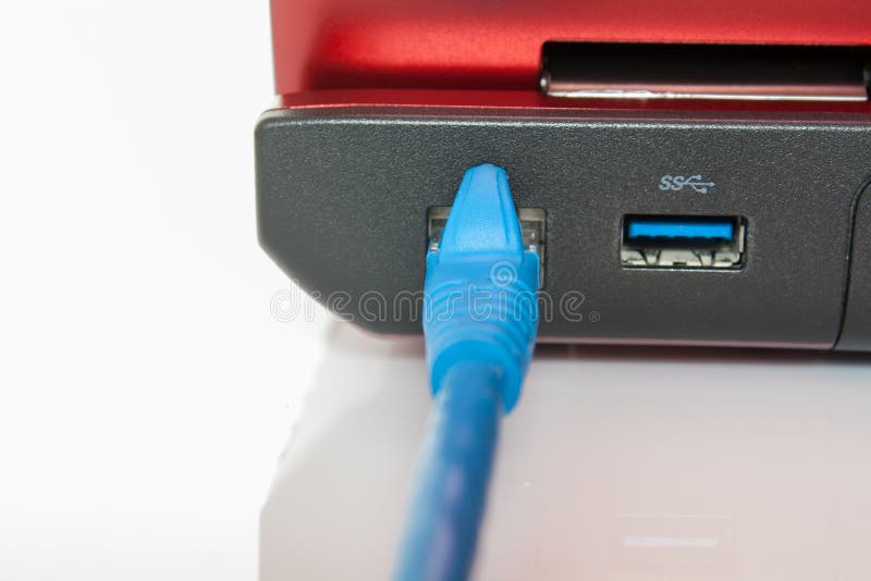 Connected Patch Cable To Laptop, Plug with Internet Cable and La Stock ...