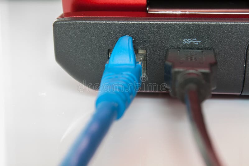 Connected Patch Cable To Laptop, Plug with Internet Cable and Lan Stock ...