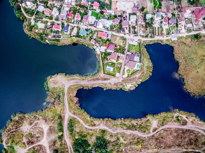 Connected Pieces of Land with Rolled Tracks and Lakes on Sides Stock ...