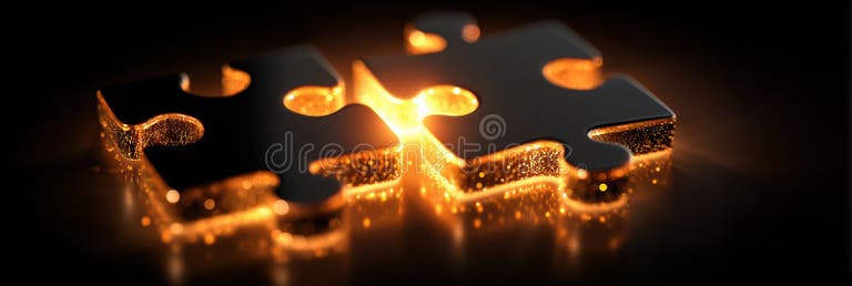 Connected Puzzle Pieces Glow in Darkness, Symbolizing Unity and Problem ...