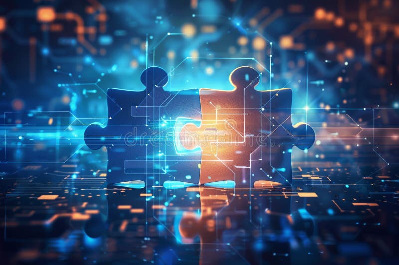 Connected Puzzle Pieces Representing Digital Solutions Stock ...