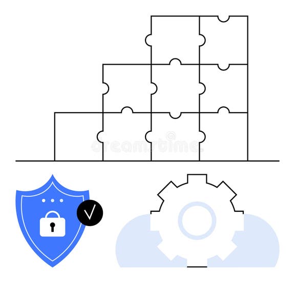 Puzzle Pieces with Gear and Security Shield Representing Integration ...