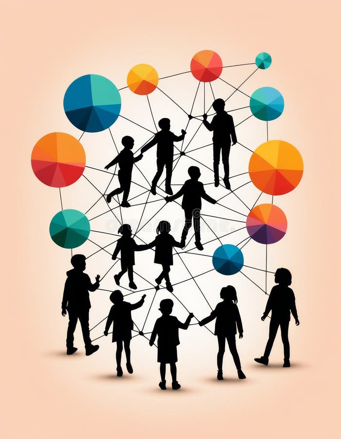 Connected Silhouettes Network Concept Stock Illustration - Illustration ...