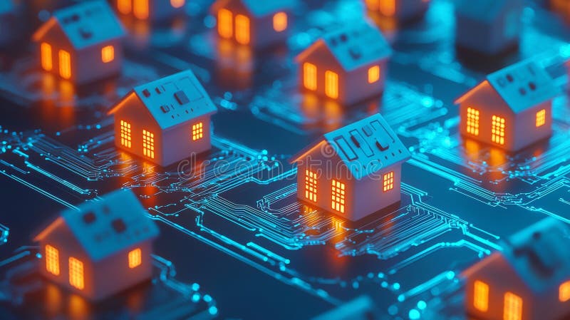 Connected Smart Homes Represented Digitally. Stock Photo - Image of ...