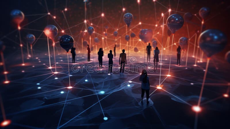 Connected Society: Digital Network of People in Cyberspace Stock ...