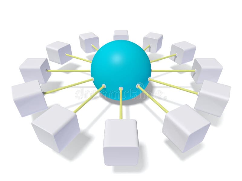Cubes Network Nodes Connect To Blue Sphere Stock Vector - Illustration ...