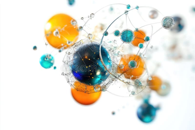 Abstract Sphere Network Connecting Orange and Blue Spheres with White ...
