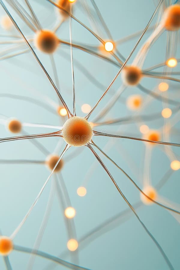 Connected Spheres Form Network. Wires Connect Each Sphere. Points of ...